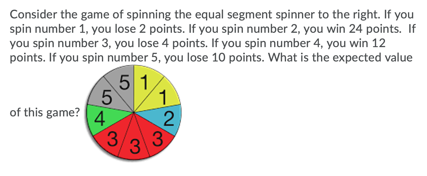 Solved Consider the game of spinning the equal segment | Chegg.com