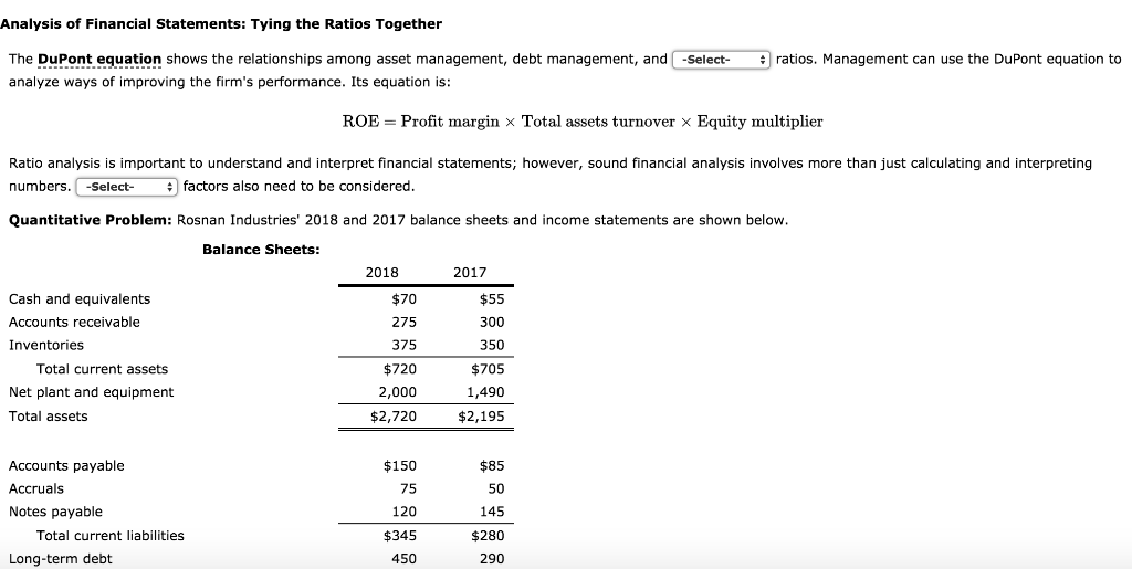 Solved Analysis of Financial Statements: Tying the Ratios | Chegg.com