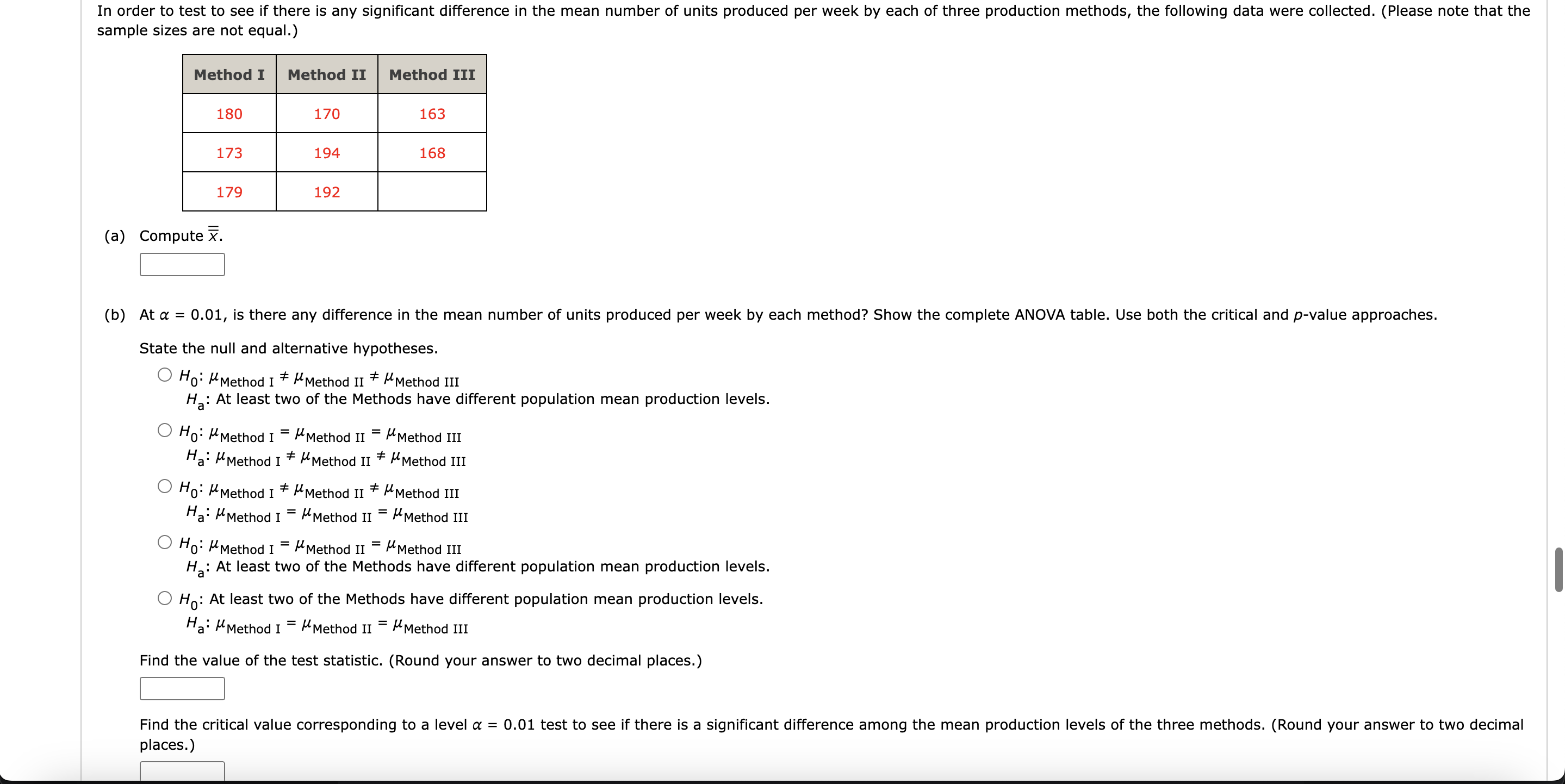 Solved State the null and alternative hypotheses. H0:μMethod | Chegg.com