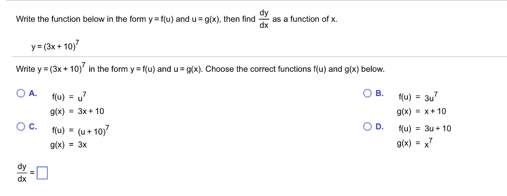 Solved dy Write the function below in the form yfu) and u | Chegg.com