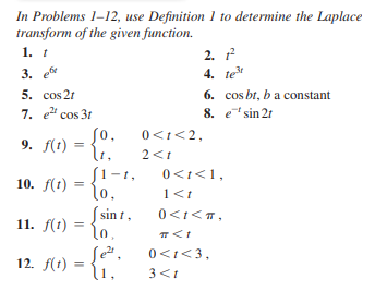 Solved In Problems 1-12, use Definition 1 to determine the | Chegg.com