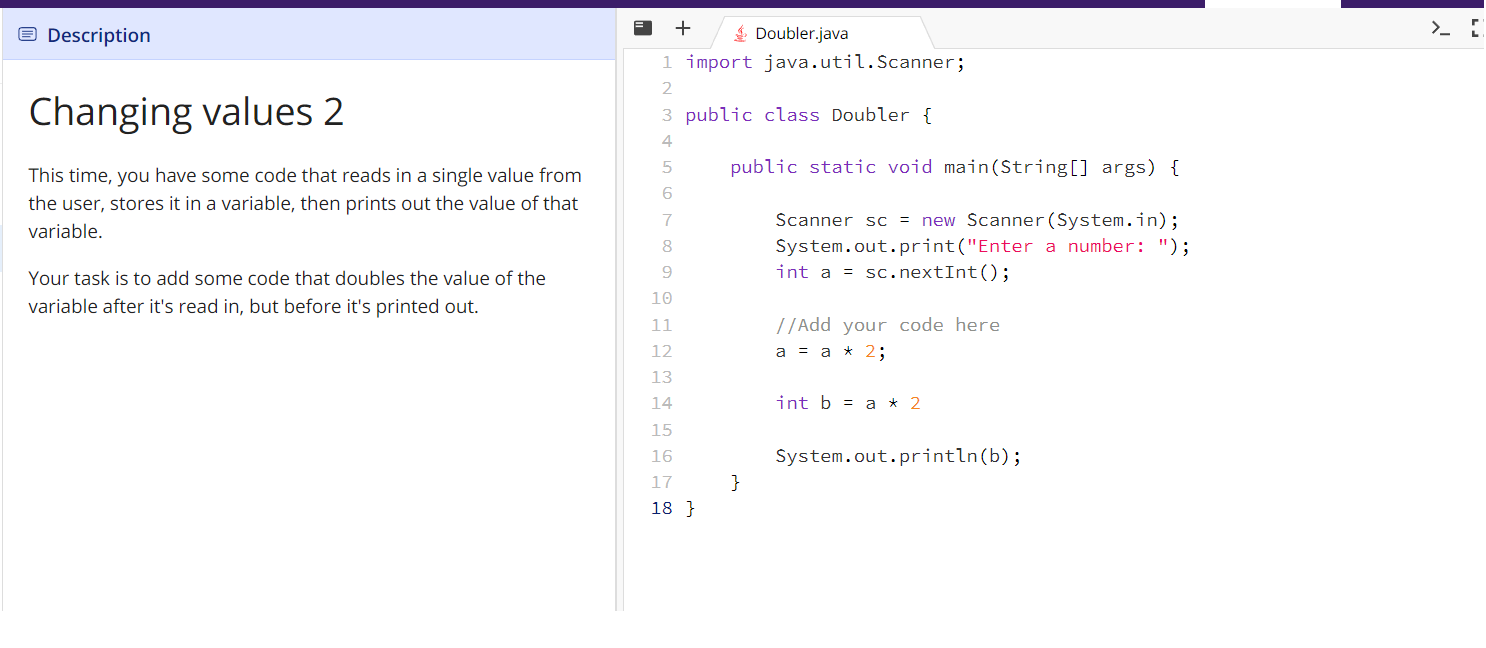 Solved e Description ΣΕ + $ Doubler.java 1 import | Chegg.com