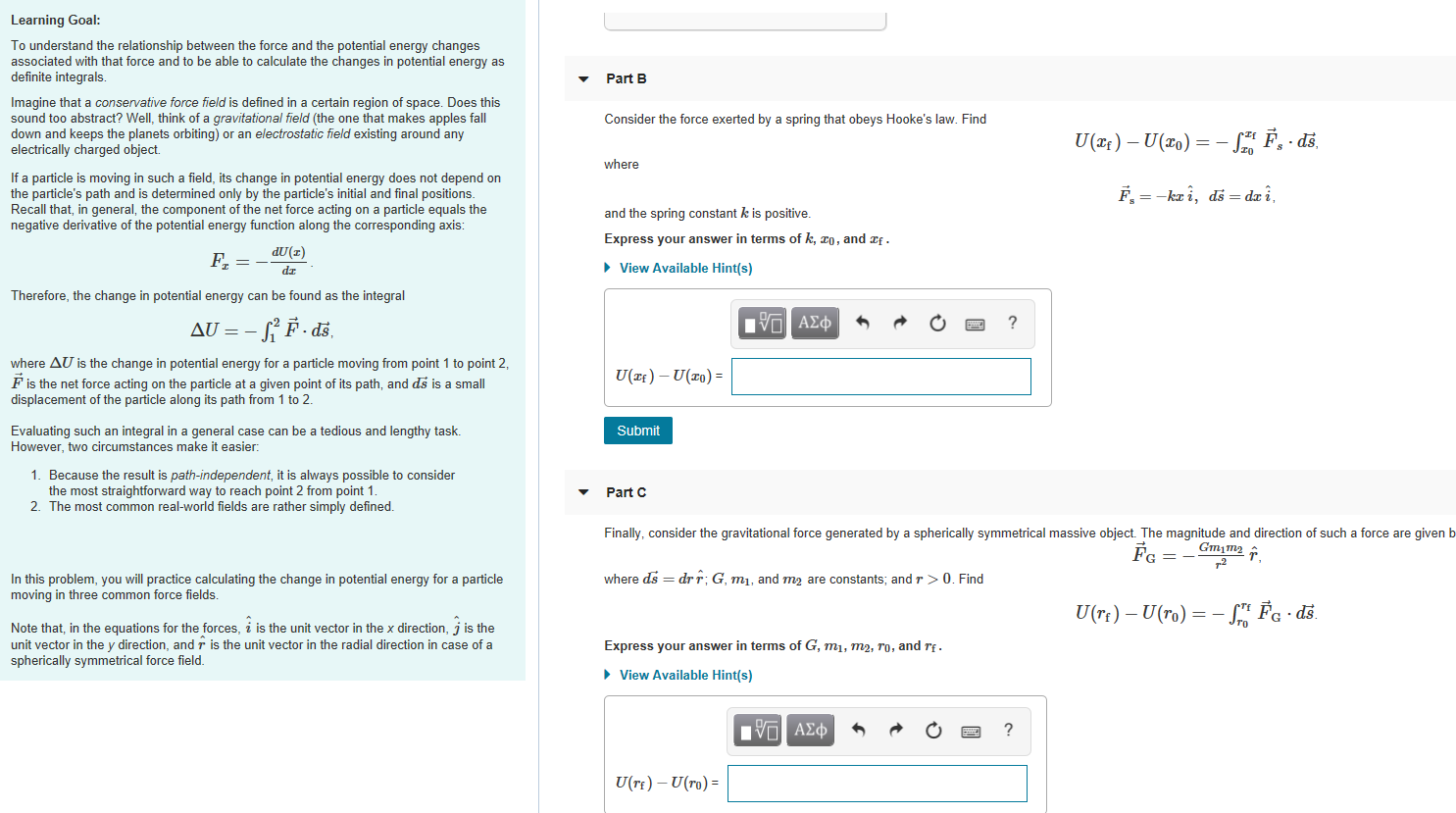 Solved Part B Consider the force exerted by a spring that | Chegg.com