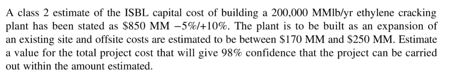 A class 2 estimate of the ISBL capital cost of | Chegg.com