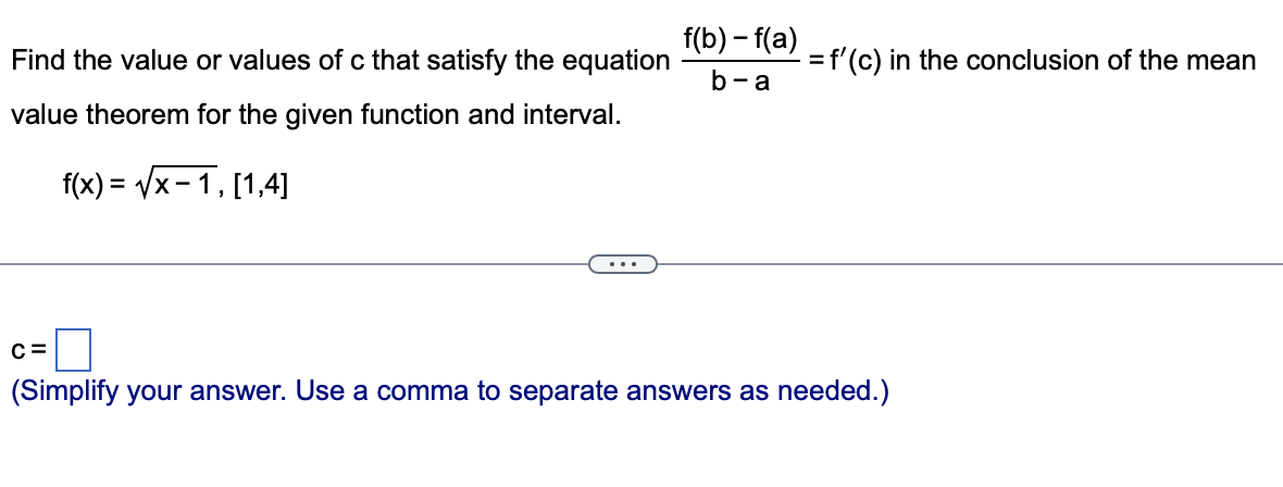 Solved f(b) – f(a) Find the value or values of c that | Chegg.com