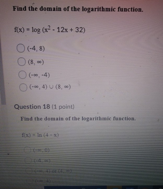 Solved Find the domain of the logarithmic function. f(x) log | Chegg.com