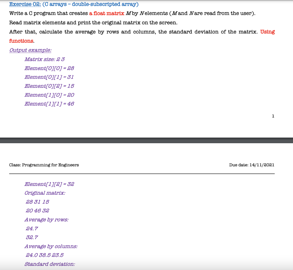 Solved Exercise 02: (C arrays - double-subscripted array) | Chegg.com