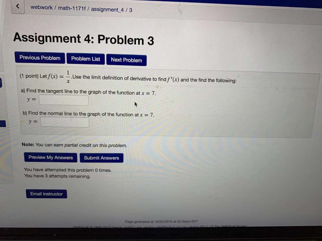 Solved webwork / math-1171f / assignment 4/3 Assignment 4: | Chegg.com