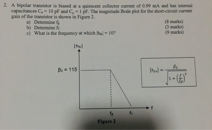 Solved 2. A bipolar transistor is biased at a quiescent | Chegg.com