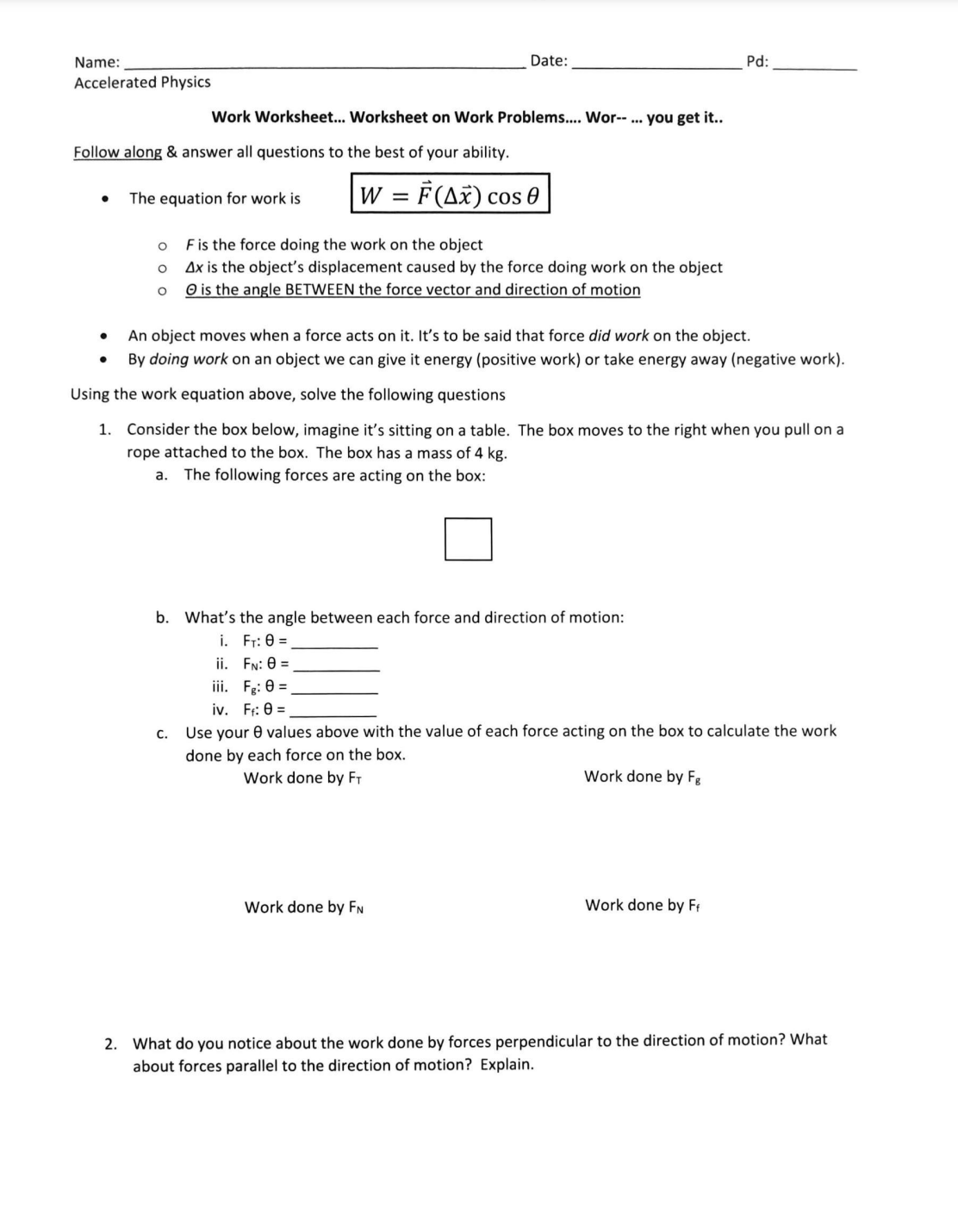 Solved Name:Accelerated PhysicsWork Worksheet... Worksheet | Chegg.com