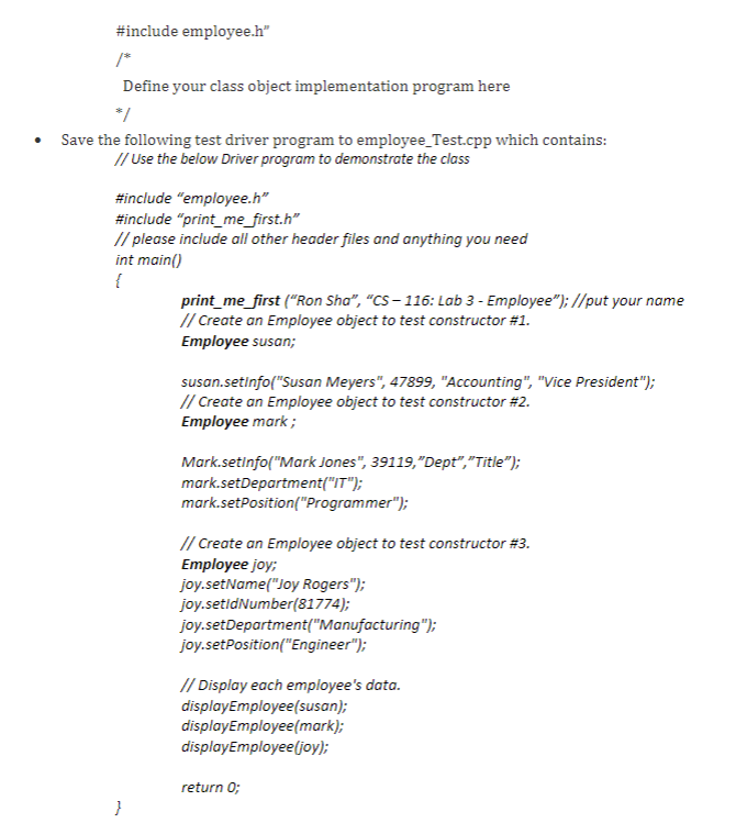Solved Write a class named Employee that has the following | Chegg.com