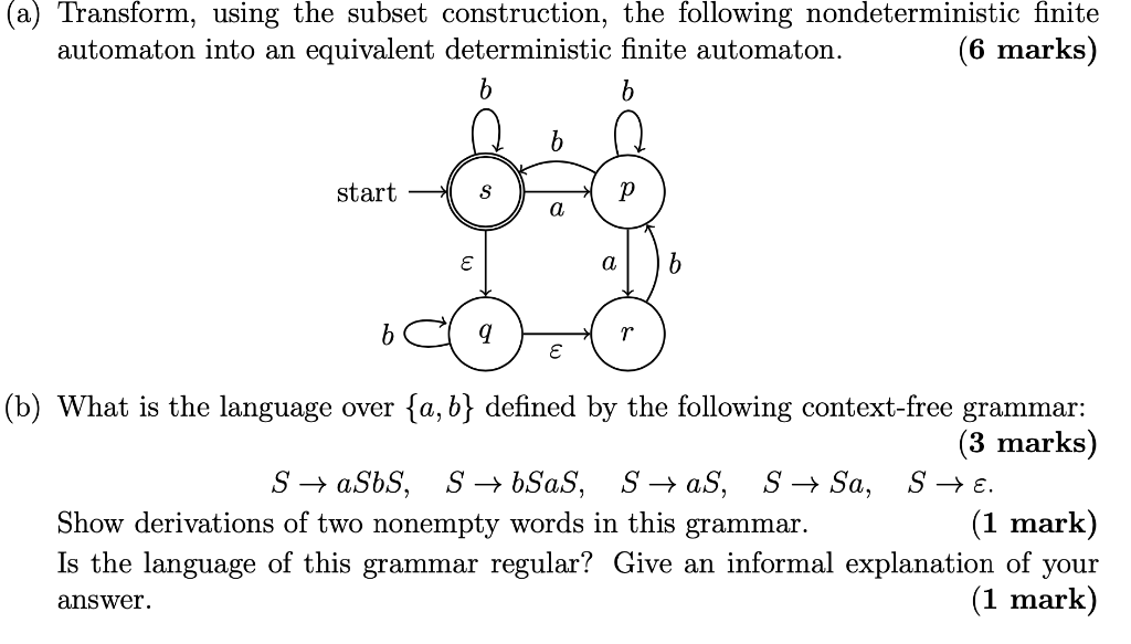 Solved (a) Transform, using the subset construction, the | Chegg.com