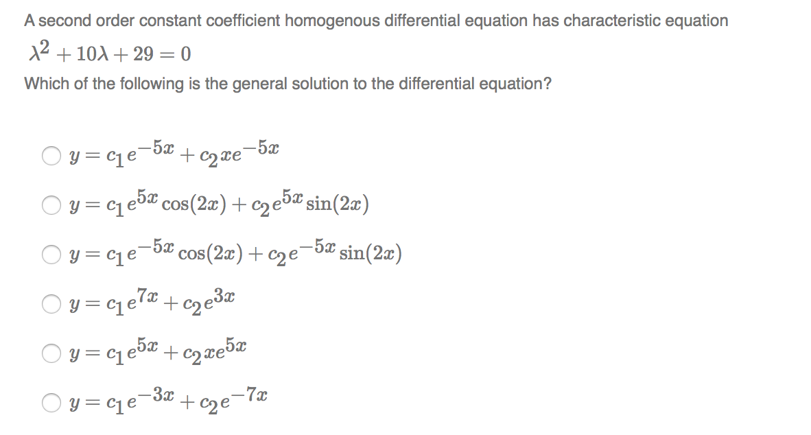 Solved A second order constant coefficient homogenous | Chegg.com