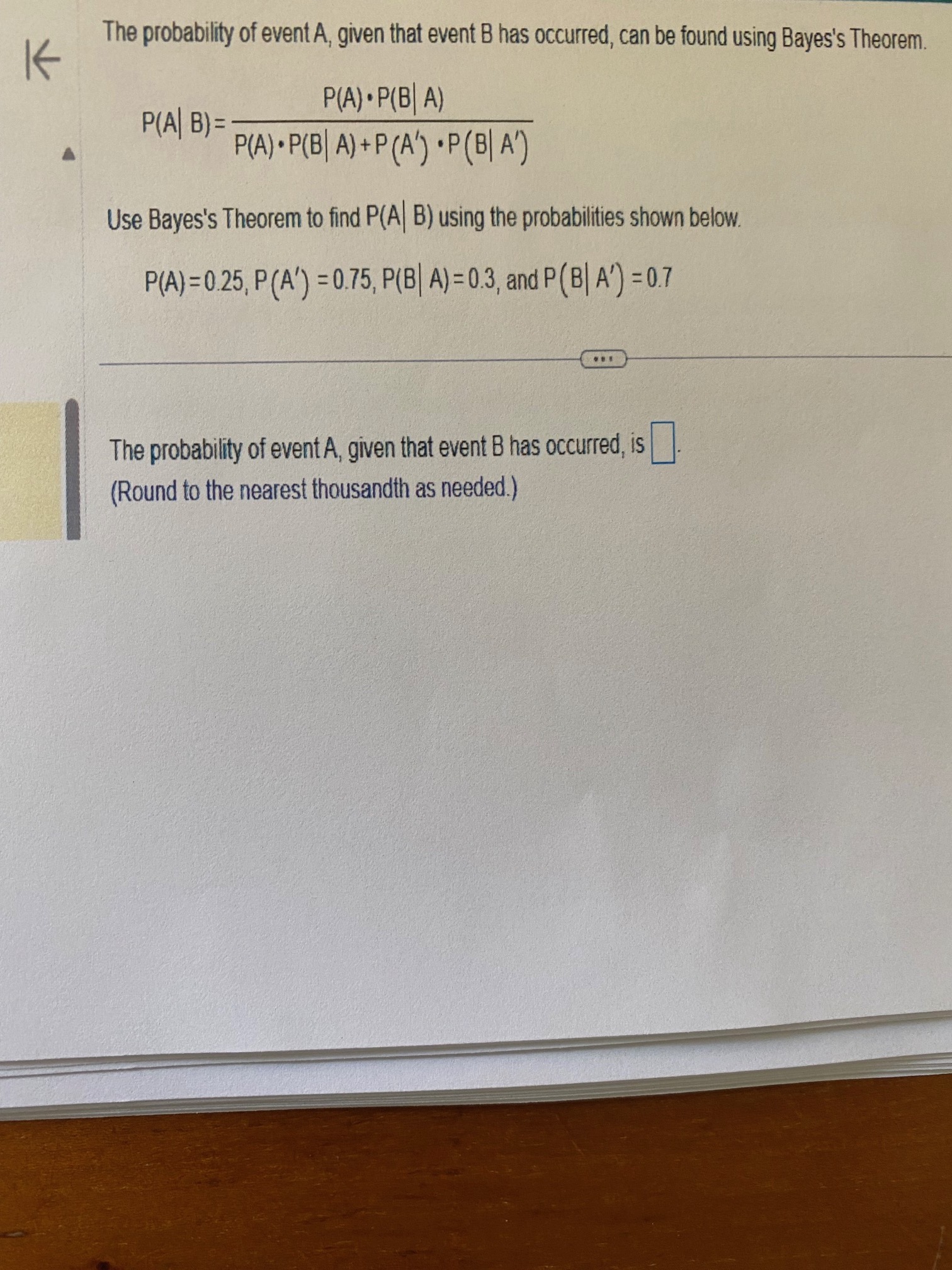 Solved The probability of event A, given that event B has | Chegg.com