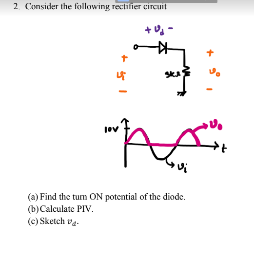 Solved 2. Consider the following rectifier circuit tud + u | Chegg.com