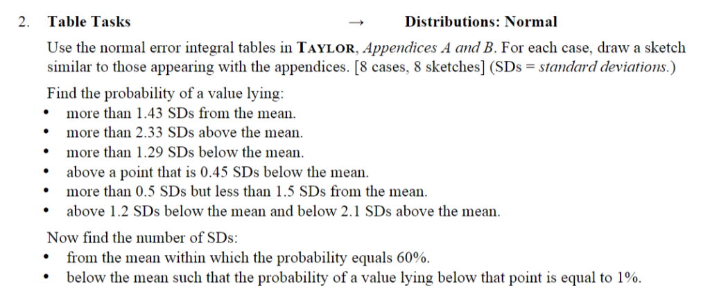Solved 2. Table Tasks Distributions: Normal Use the normal | Chegg.com