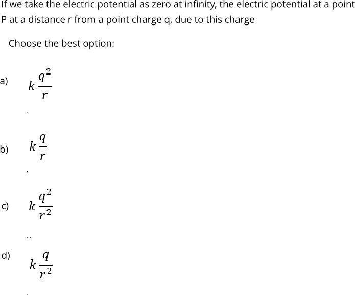 Solved If we take the electric potential as zero at | Chegg.com