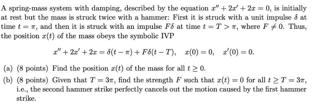 Solved A spring-mass system with damping, described by the | Chegg.com