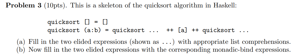 Solved Problem 3 10pts This Is A Skeleton Of The Quicksort