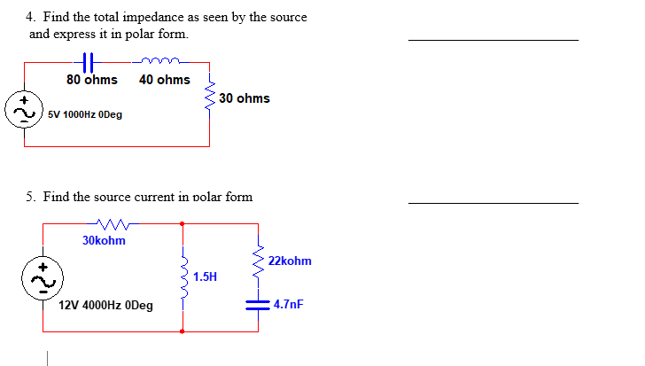 Solved 4. Find the total impedance as seen by the source and | Chegg.com