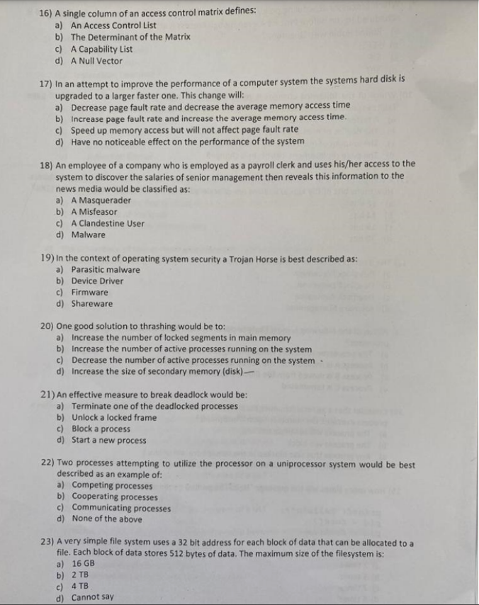 Solved A single column of an access control matrix | Chegg.com