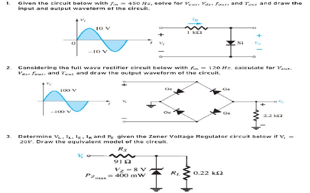 Solved 1. Given the circuit below with fin = 450 Hz, solve | Chegg.com