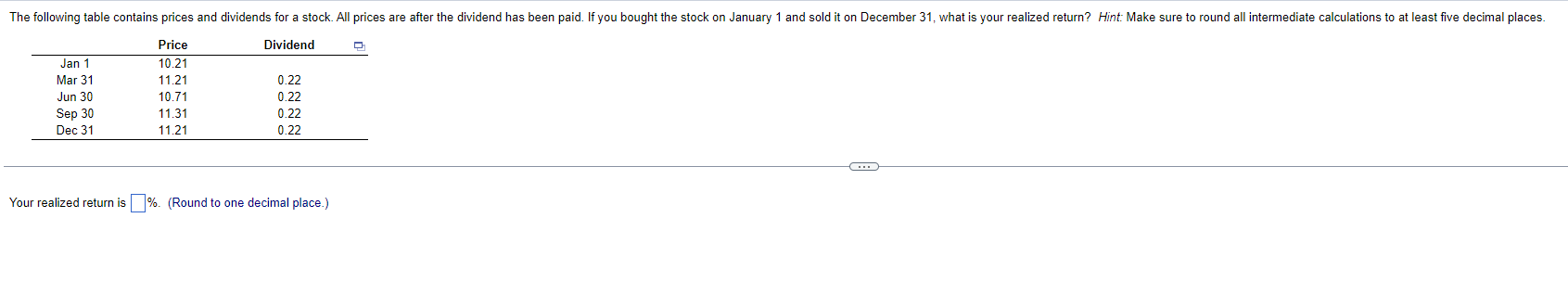 Solved The following table contains prices and dividends for | Chegg.com
