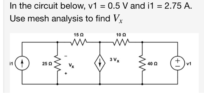 Solved In the circuit below, v1 0.5 V and 11 Use mesh | Chegg.com