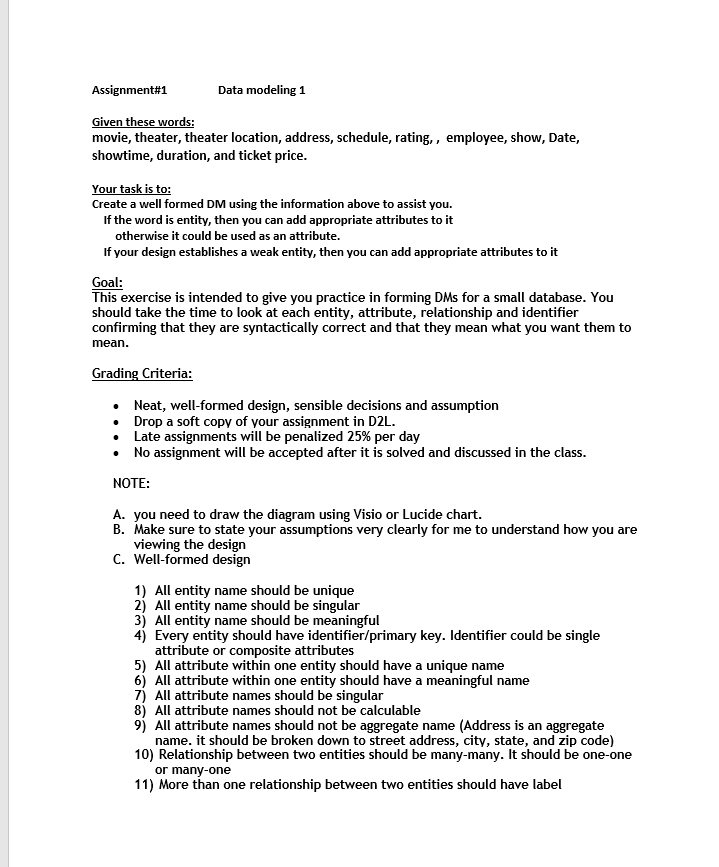 Solved Assignment#1 Data modeling 1 Given these words: | Chegg.com
