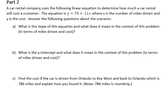 Solved A car rental company uses the following linear | Chegg.com