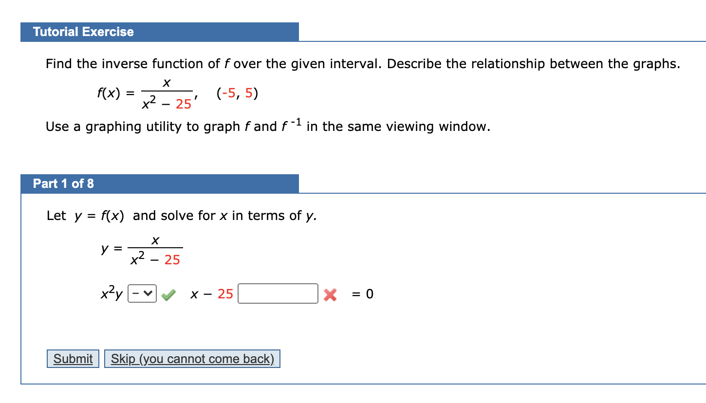 Solved Tutorial Exercise Find the inverse function of fover | Chegg.com