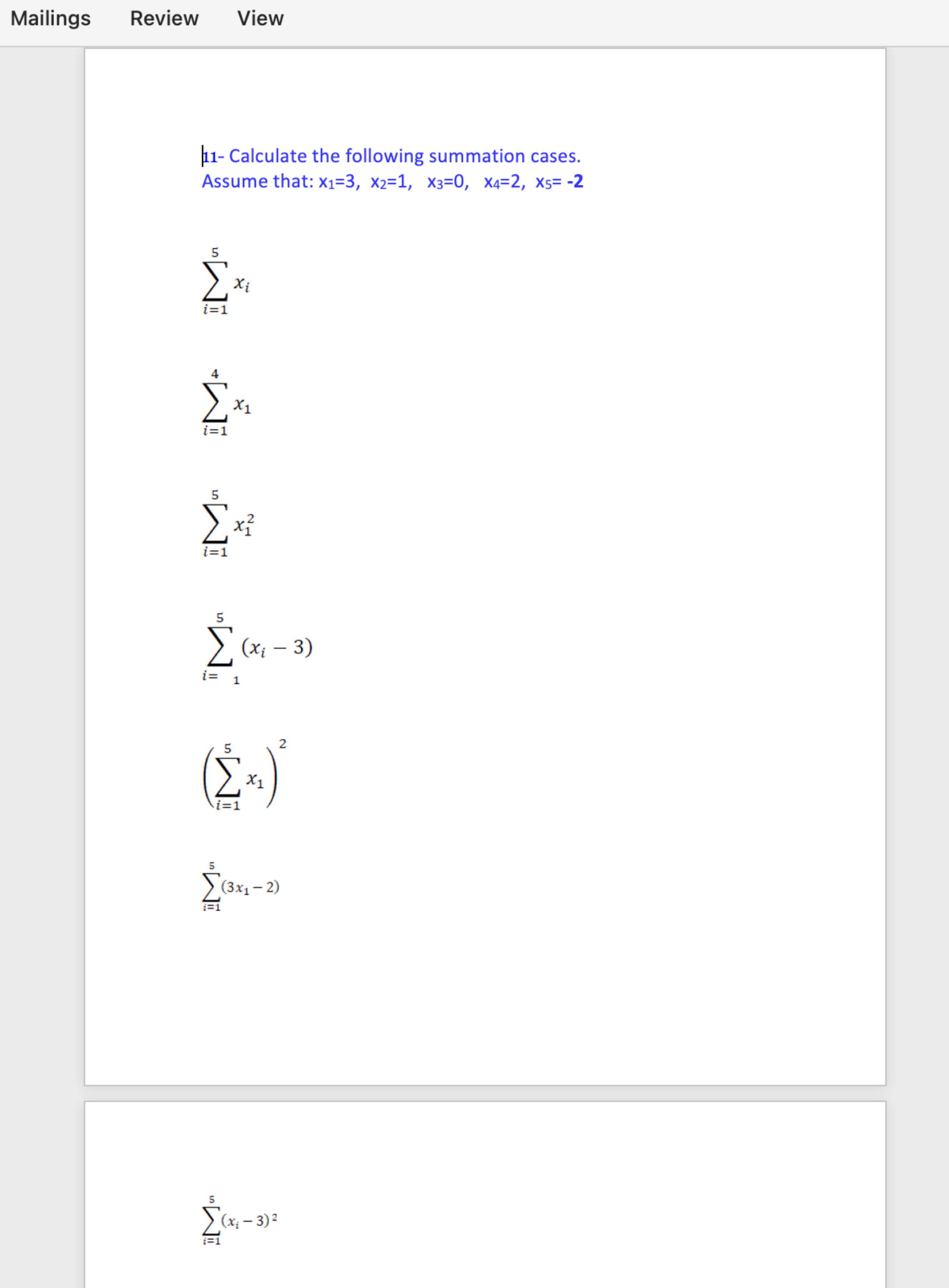 Solved 11- ﻿Calculate the following summation cases.Assume | Chegg.com
