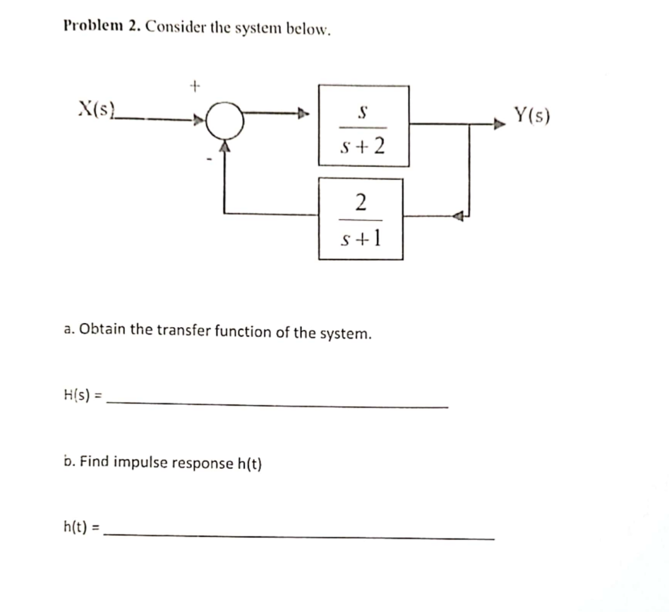 Solved Problem 2. Consider the system below. a. Obtain the | Chegg.com