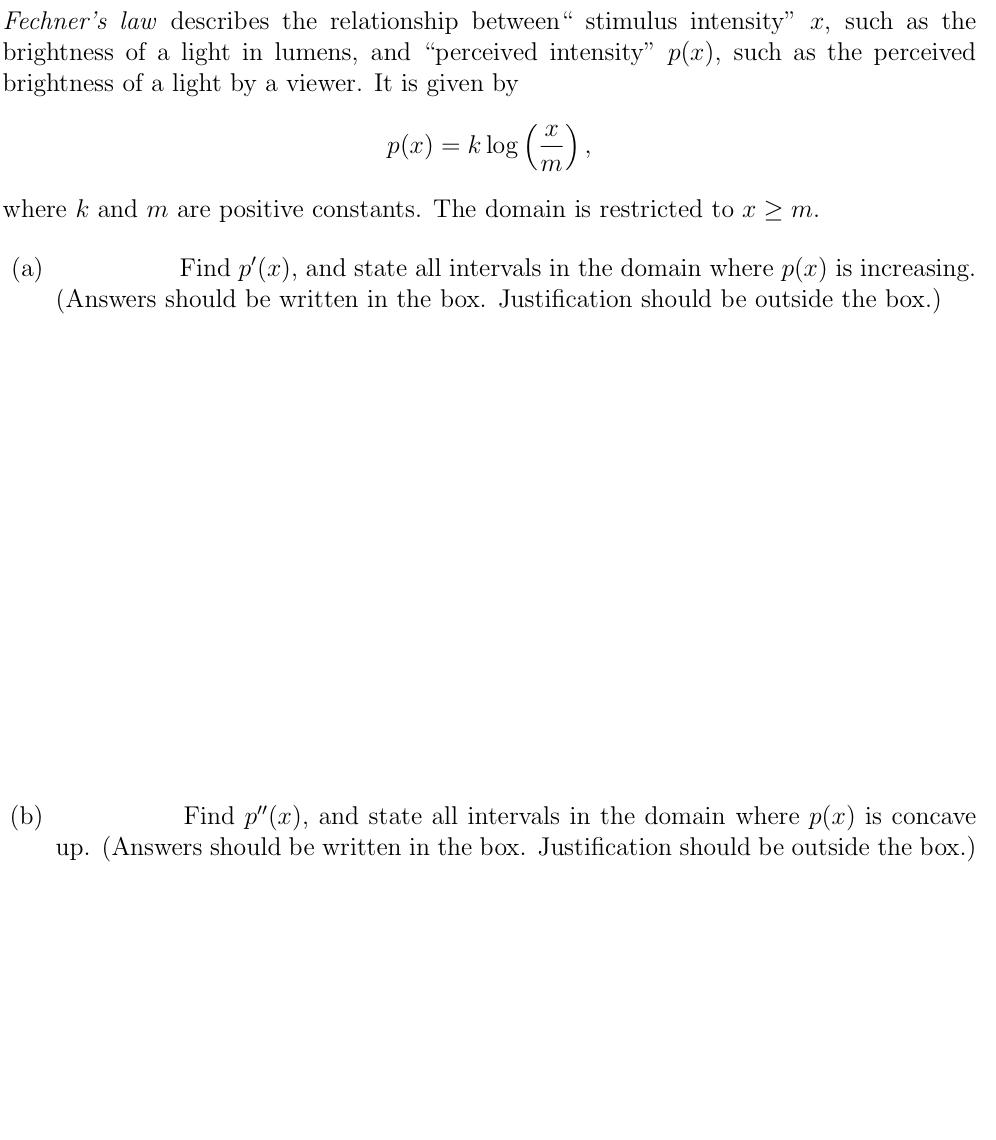 Solved Fechner's law describes the relationship between " | Chegg.com