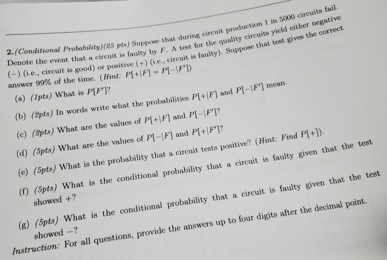 Solved 2. (Conditional Probability) (25pts) Suppose that | Chegg.com
