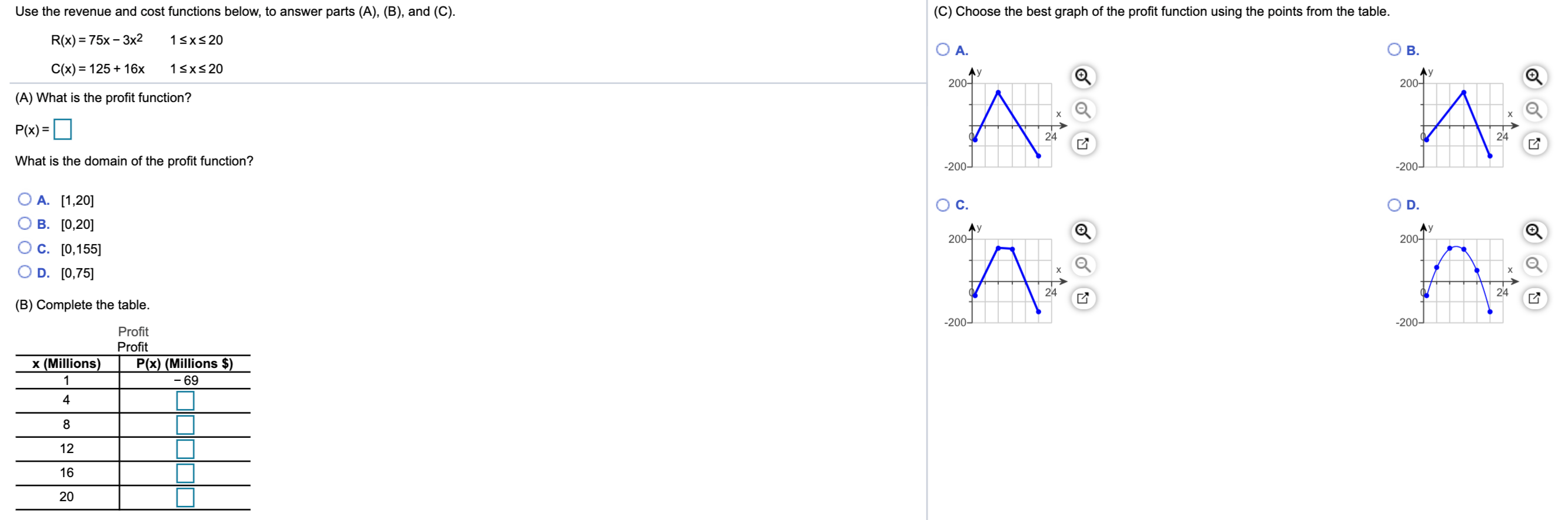 Solved Use the revenue and cost functions below, to answer | Chegg.com