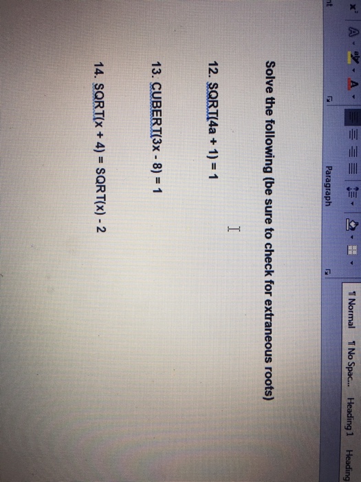 Solved Solve the following (be sure to check for extraneous | Chegg.com