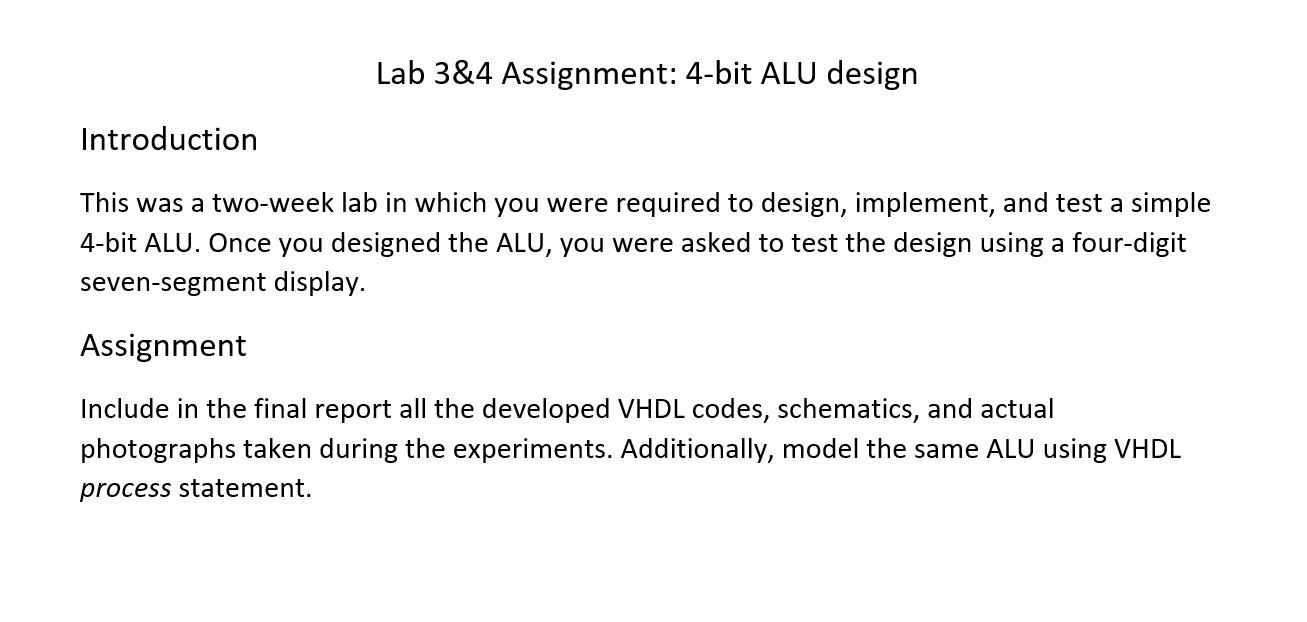 Solved Lab 3&4 Assignment: 4-bit ALU design Introduction | Chegg.com
