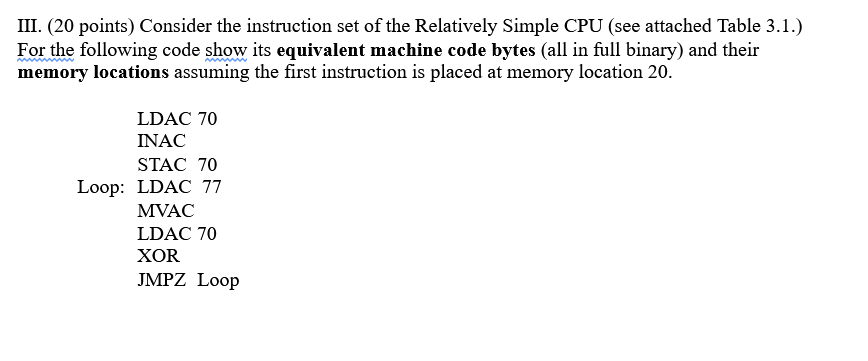 Solved Table 3.1 Instruction set for a Relatively Simple CPU | Chegg.com