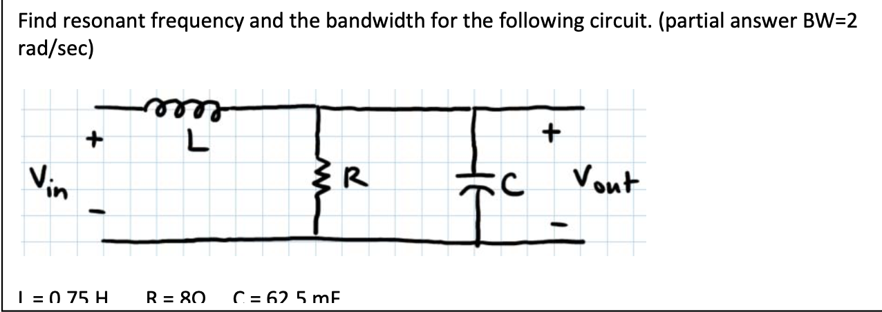 Solved Find resonant frequency and the bandwidth for the | Chegg.com