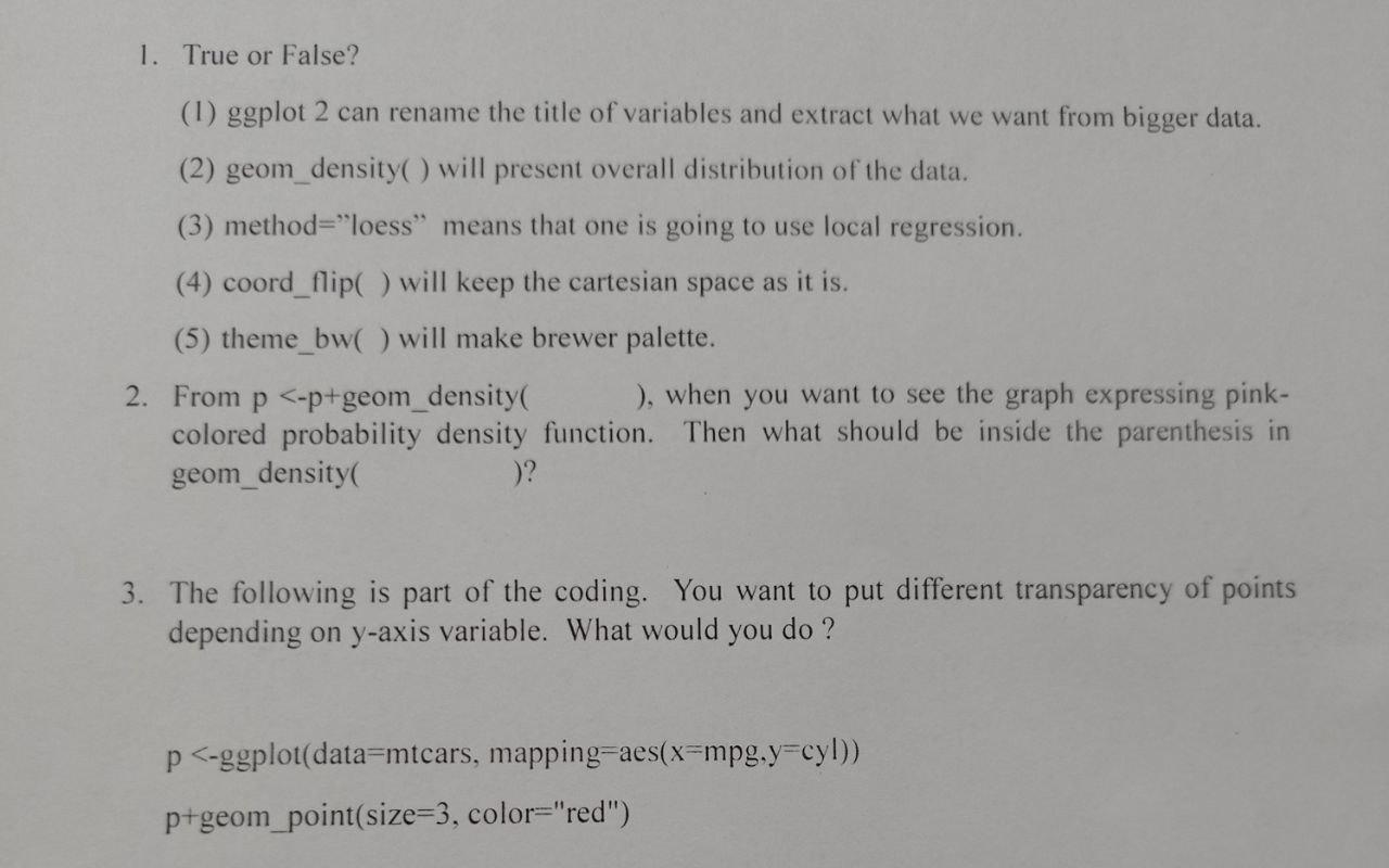 Solved 1 True Or False 1 Ggplot 2 Can Rename The Title