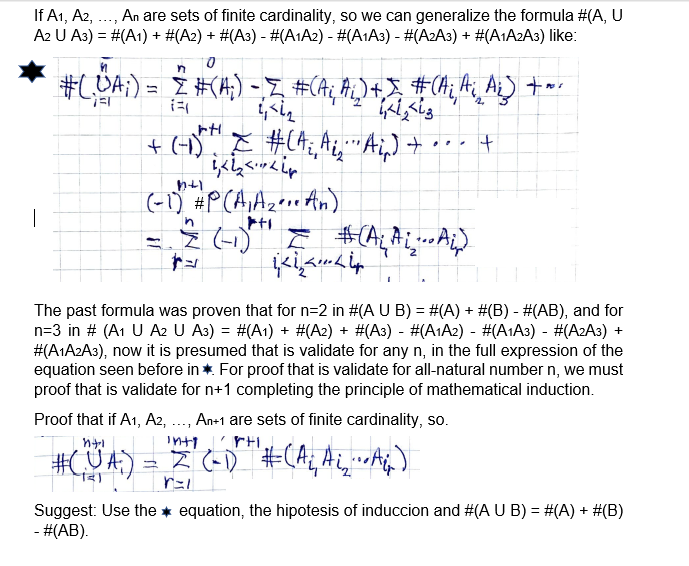 Solved If A1, A2, An are sets of finite cardinality, so we | Chegg.com