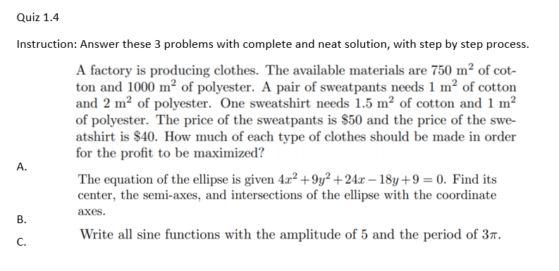 Solved Quiz 1.4 Instruction: Answer these 3 problems with | Chegg.com