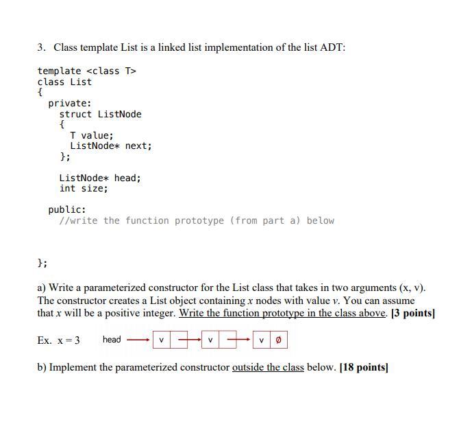 Solved 3. Class template List is a linked list | Chegg.com