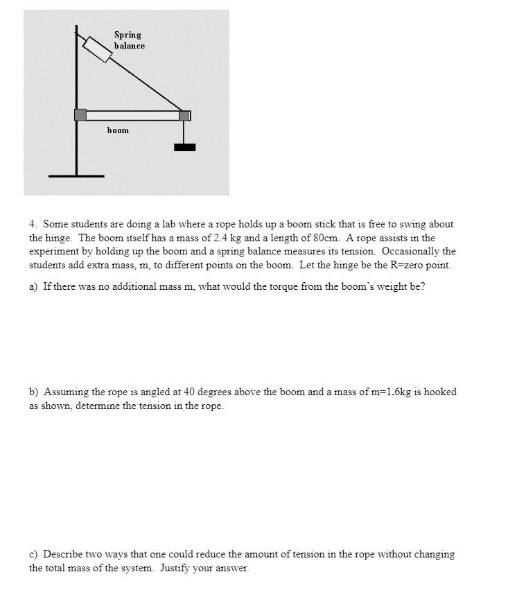 Solved Spring balance boom. 4. Some students are doing a lab | Chegg.com