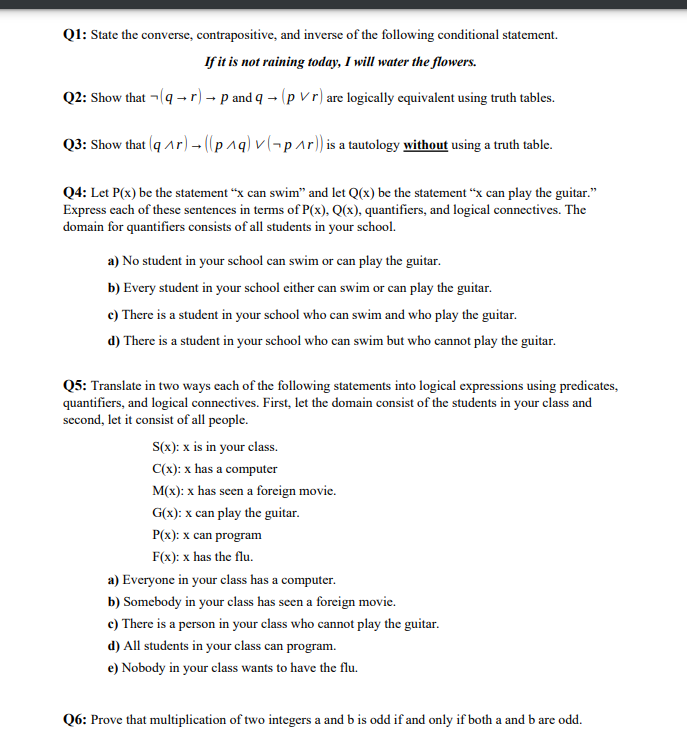 Solved Q1: State the converse, contrapositive, and inverse | Chegg.com
