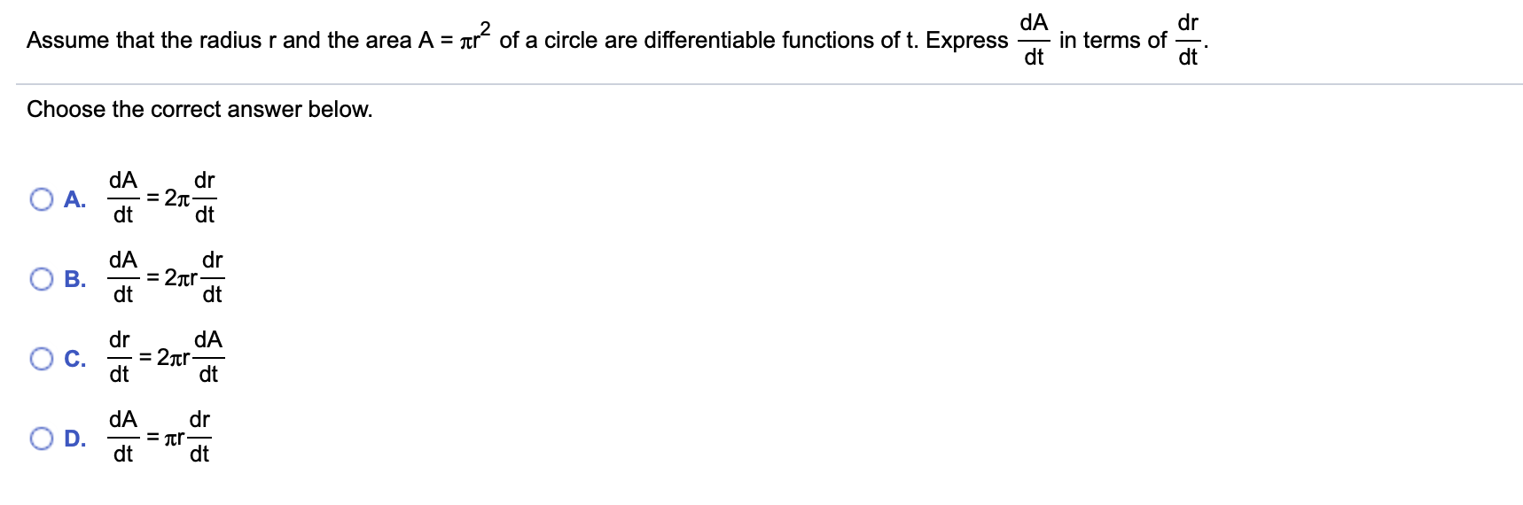 Solved Assume that the radius r and the area A = ir of a | Chegg.com