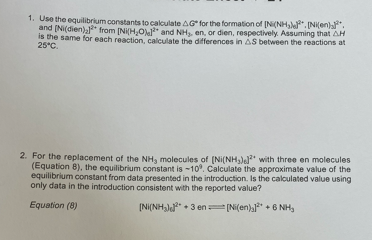 Solved INTRODUCTION Nickel ions, Ni2+, exist in aqueous | Chegg.com