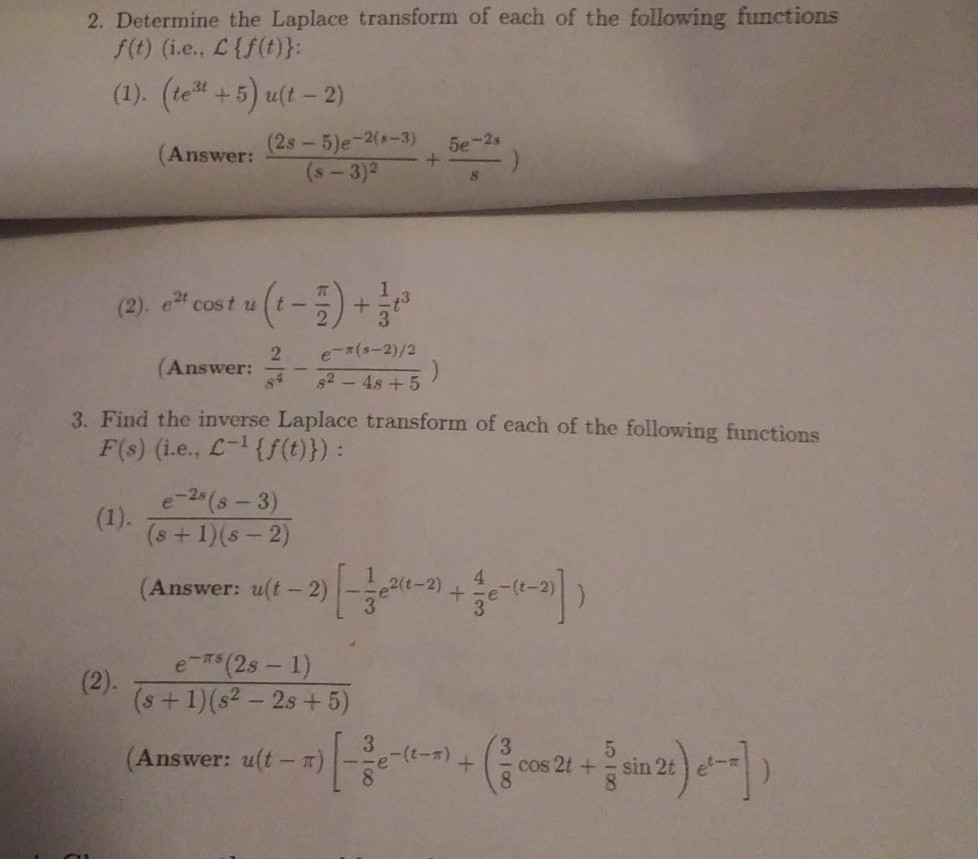 Solved 2. Determine the Laplace transform of each of the | Chegg.com