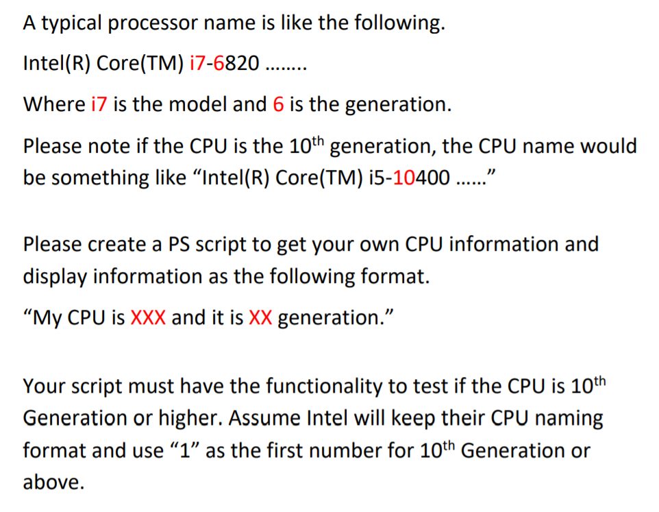 Solved A typical processor name is like the following. | Chegg.com